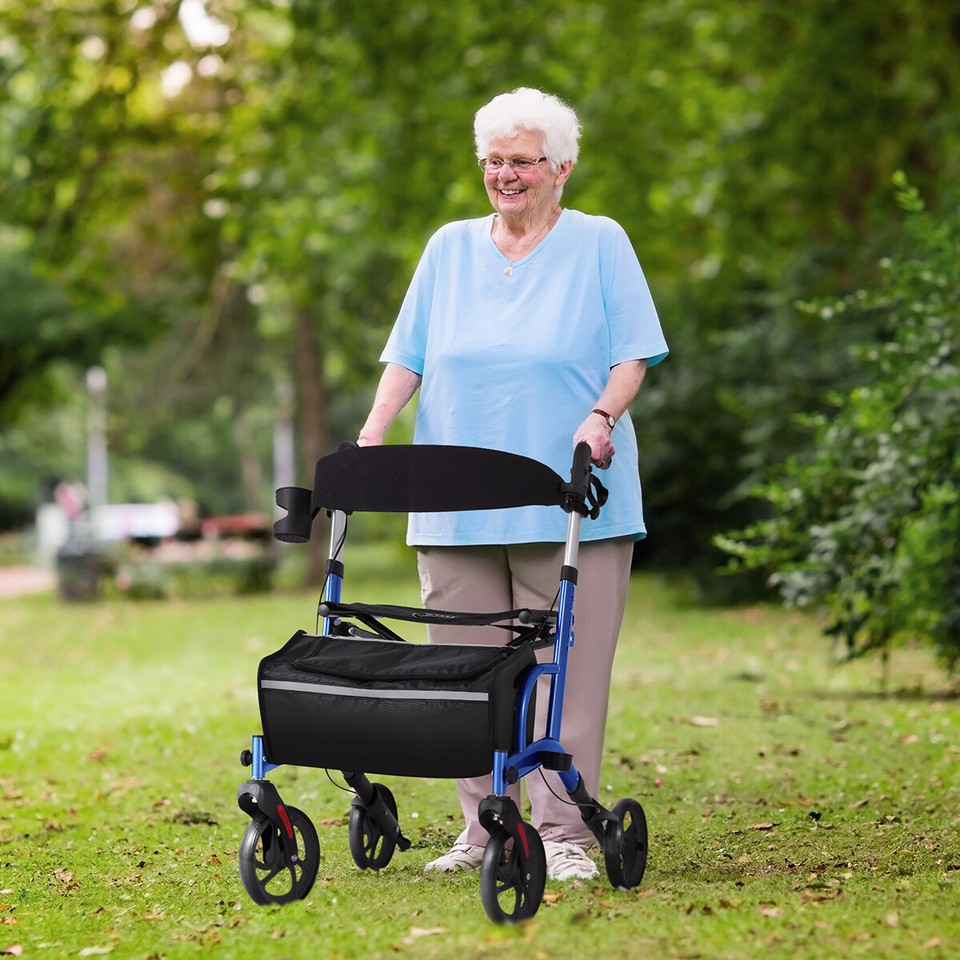 Compact Blue Rollator Walker for Seniors - Easy Folding Aid with Seat ...
