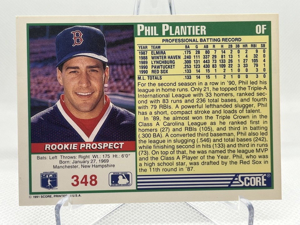 ⚾️ Phil Plantier #348 RC - 1991 Score - Boston Red Sox | eBay