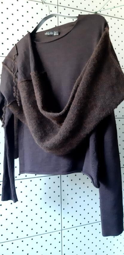 CREA CONCEPT BROWN ASYMMETRIC MERINO WOOL JUMPER WITH… - Gem