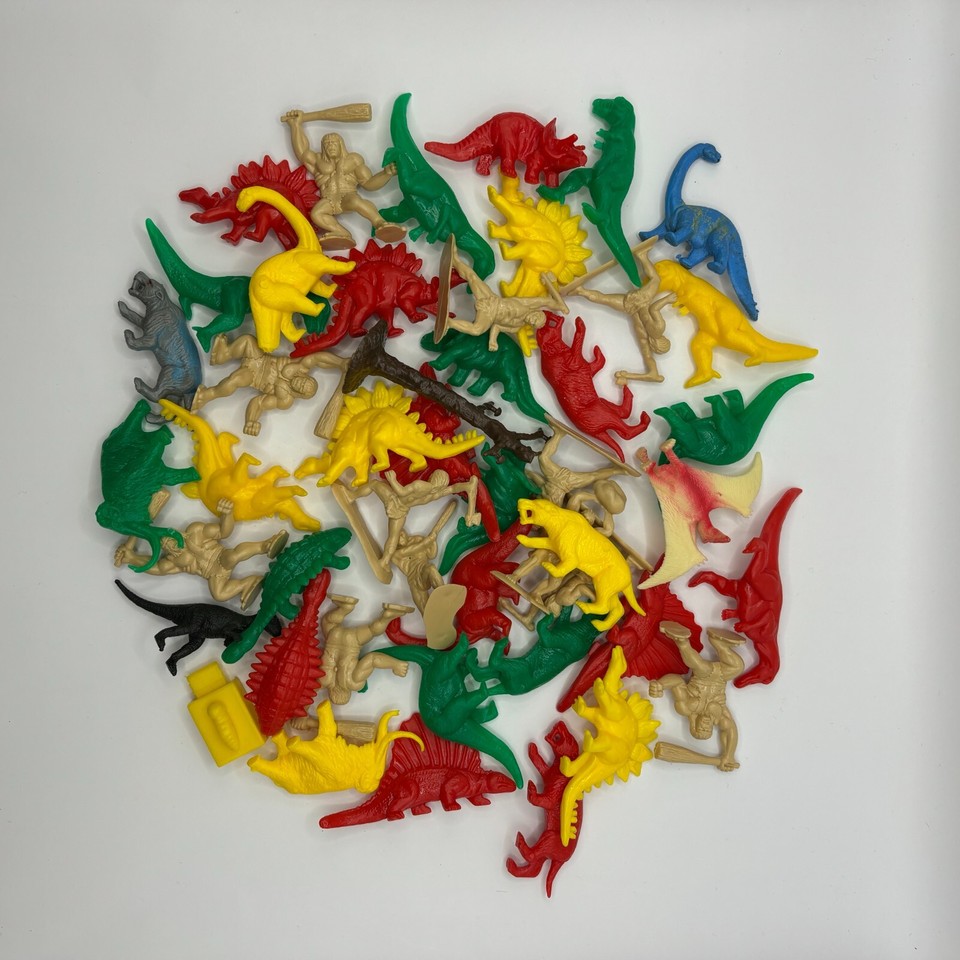 Vintage 1980s Retro Molded Dinosaur & Caveman Toy Mini Figures Lot | eBay