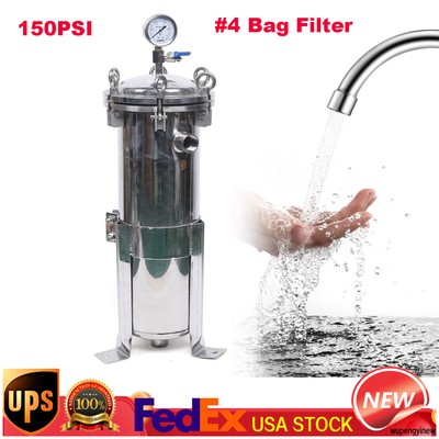 150Psi Bag Filter Housing Sock Filter 304 Stainless Steel In/Out #4 Bag ...