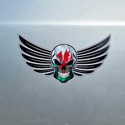 Wales Welsh Dragon Flag Skull With Wings Vinyl Sticker Decal For Car ...