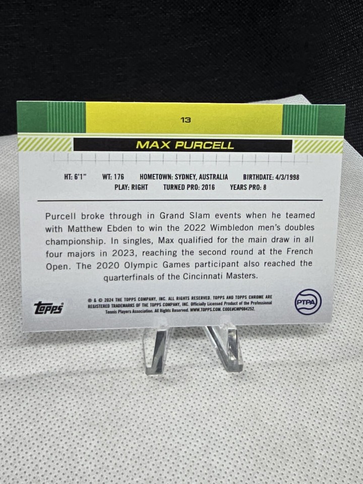 2024 Topps Chrome Tennis Sapphire MAX PURCELL Green Refractor /125 #13 ...