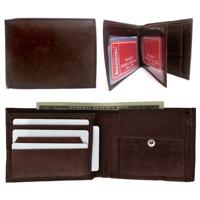Mens Genuine Leather Wallet Bifold ID Window Credit Card Slot Bill ...