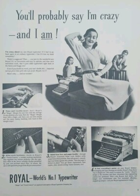 1946 vintage Royal Portable typewriter Print Ad. Black And White ...
