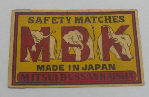Antique MATCHBOX LABEL MBK ELEPHANTS MITSUI BUSSAN KAISHA Safety ...