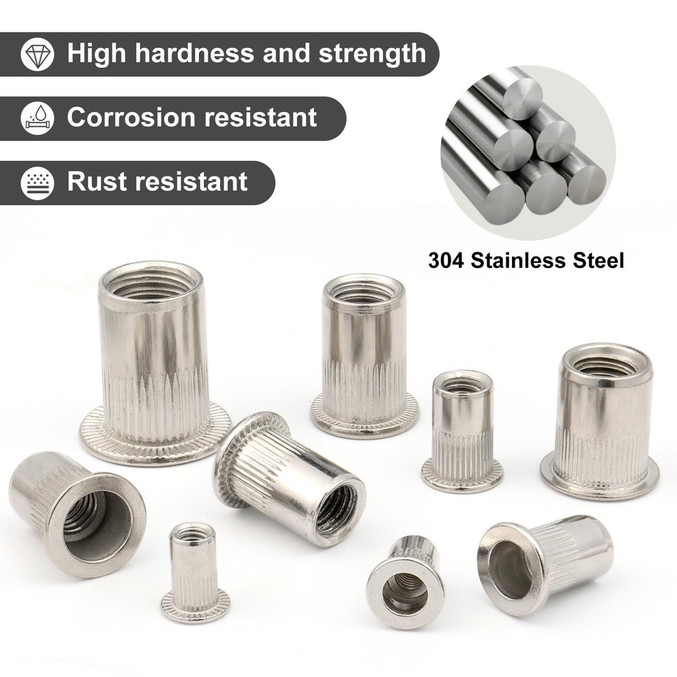 100-Pcs M6 Rivet Nut 304 Stainless Steel Rivnut Threaded Insert Knurled ...