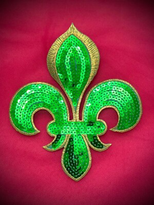 Fleur De Lis Green Gold Sequin Embroidered Iron On Applique Saint DIY ...