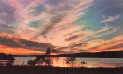 Postcard MN Summer Sunset over a Minnesota Lake Purple Sky Clouds Trees ...