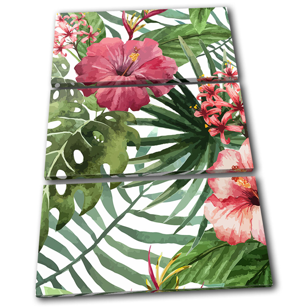 Tropical Flowers Nature Leaves Floral TREBLE CANVAS WALL ART Picture ...