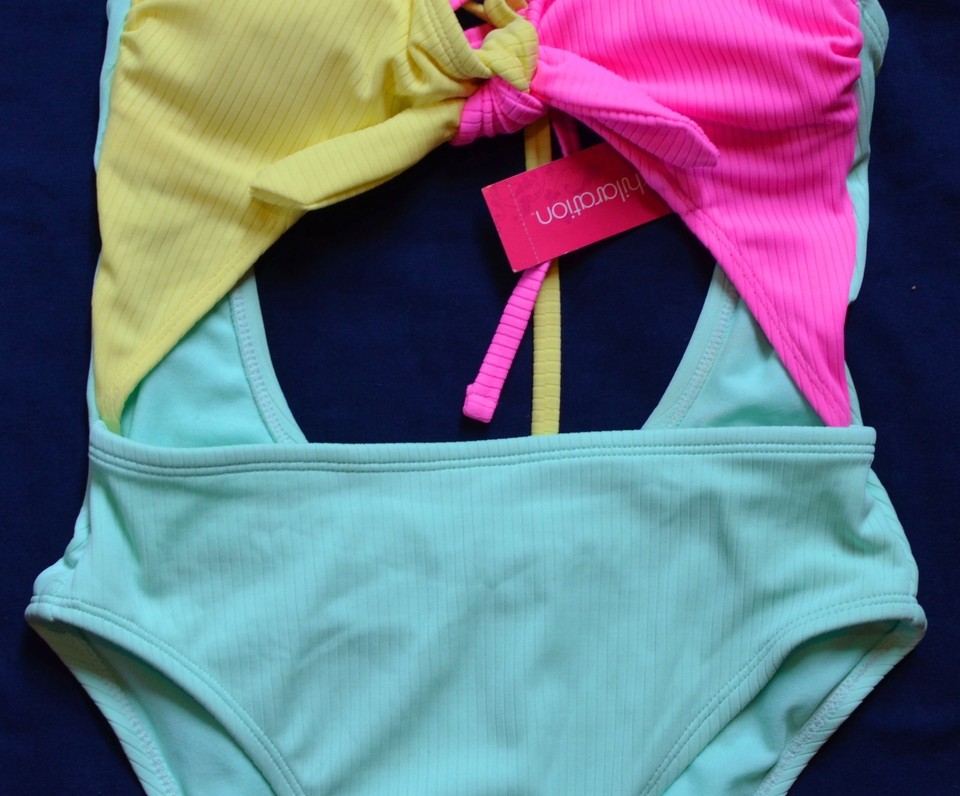 XHILIRATION XS Monokini Swimsuit 1 Piece Tri-Color Pastel Bikini Knot ...