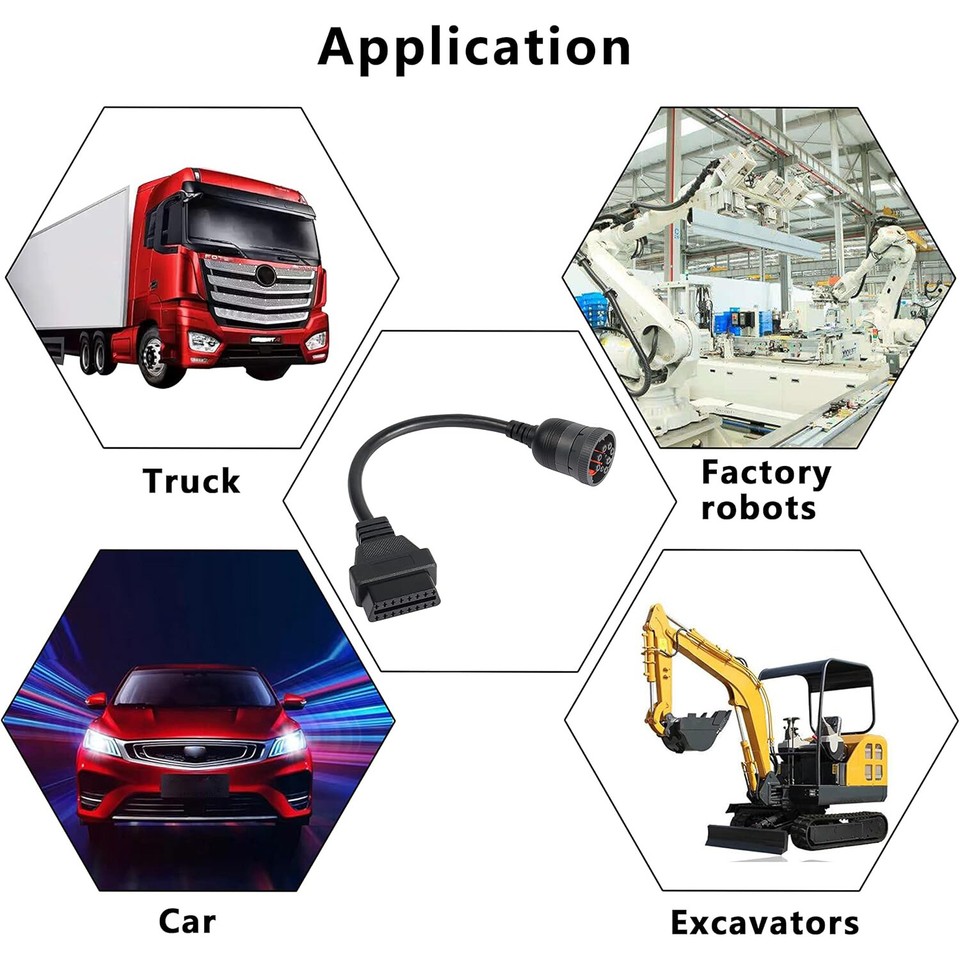 J1939 9Pin to OBD2 16Pin Adapter Fits Heavy Duty Truck Diagnostic ...