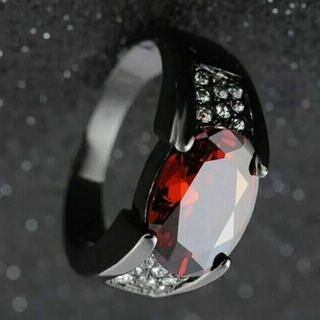2 CT Simulated Red Ruby & Diamond Women Engagement Band Ring 14K Black ...