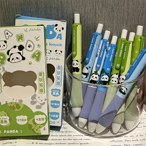 4PCS/Box Press Type Panda Neutral Pen Soft Cloud Grip Ballpoint Pen ...