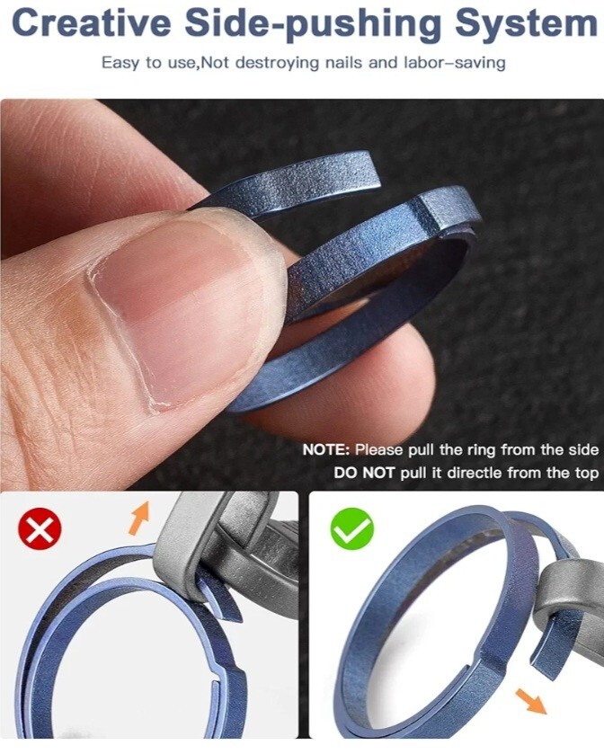TISUR Titanium Key RingElegant Quick Release Side Pushing Split Rings ...
