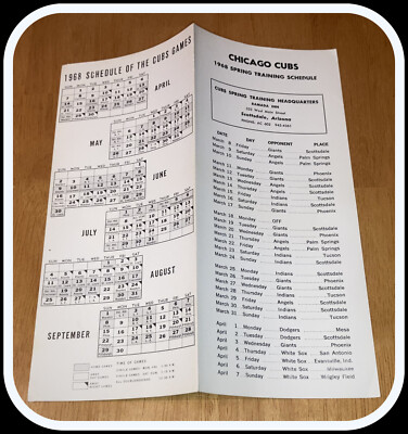 1968 CHICAGO CUBS SPRING TRAINING ROSTER AND BASEBALL SCHEDULE EX+NM ...