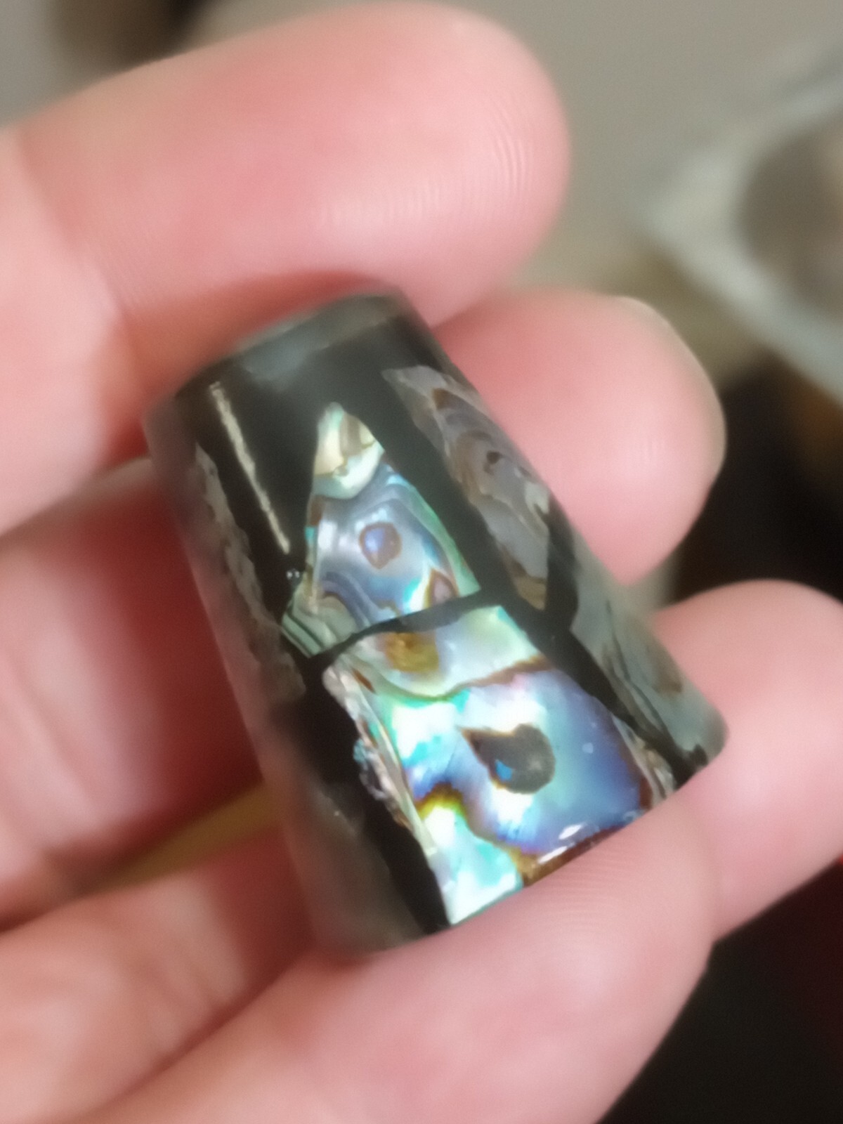 Vintage Black Lacquer Abalone Panel Inlay Thimble Artisan Shell Hand ...