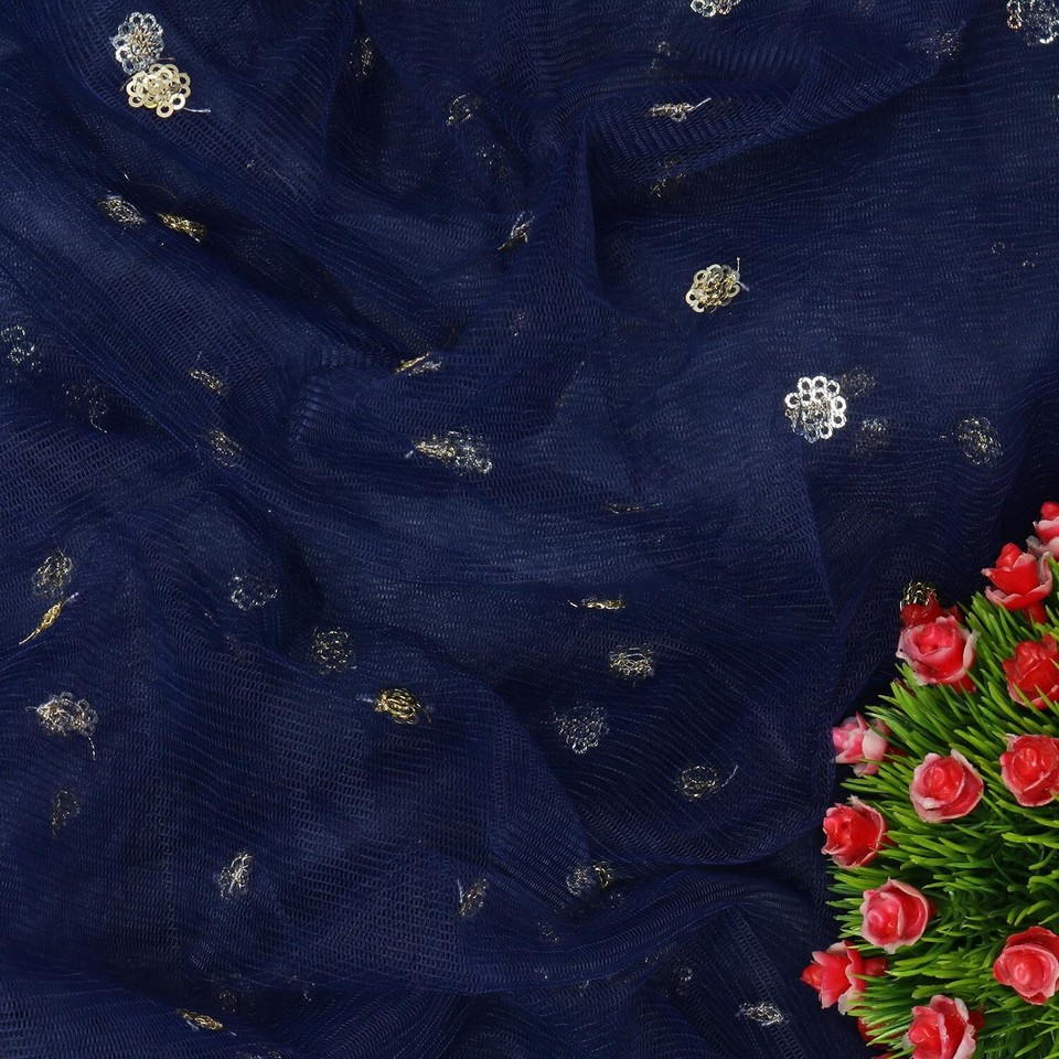 Indian Net Fabric 4YD Dressmaking Tunic Top Material Sewing Blue Fabric ...