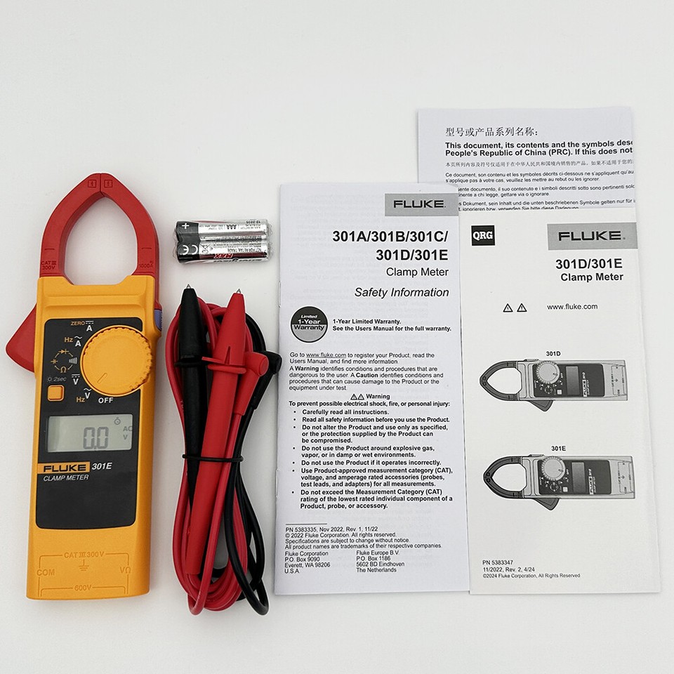 Fluke 301E AC/DC Clamp Meter 1000A AC/DC Voltage 600V Backlight ...
