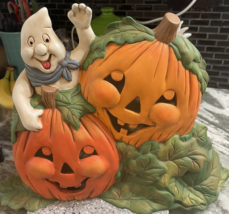 Halloween lighted ghost and pumpkins vintage ceramic piece | eBay