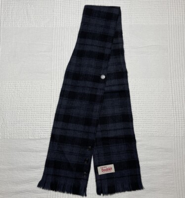 Superba Doublet Scarf Gray Black Plaid 100% Zephyr Wool Buttons Fringe ...