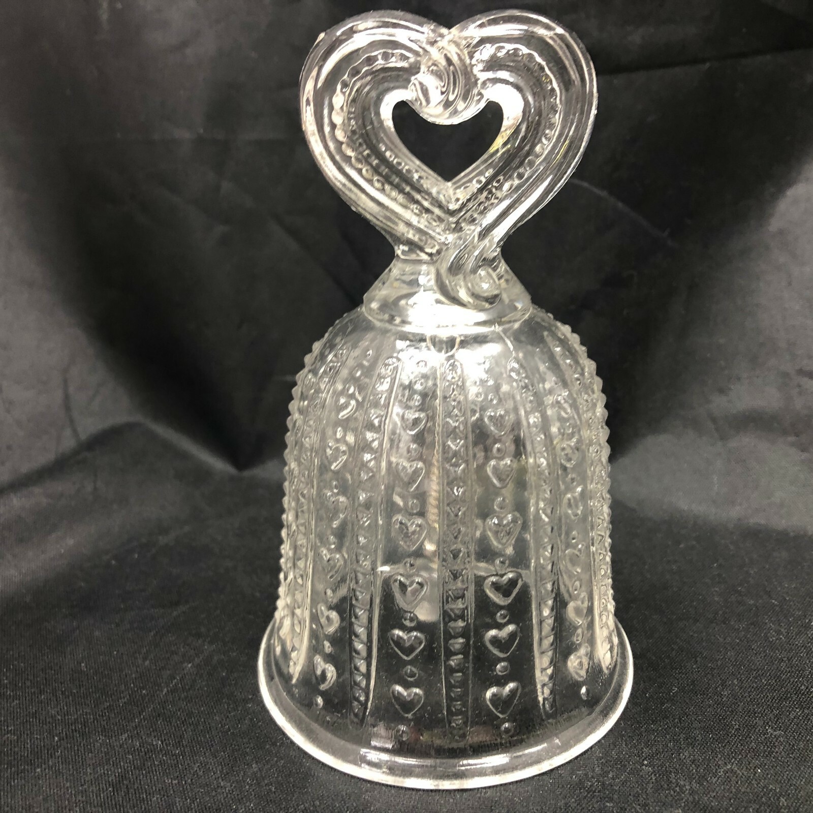 FOSTORIA BELL Avon 1984 Treasured Moments Clear Glass Embossed Heart ...