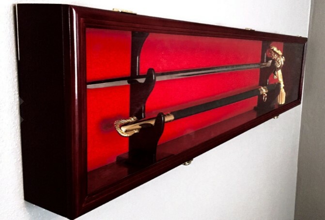 Sword Display Case Saber Samurai Blade Cherry Wood Cabinet Deeper 5 1/4 ...