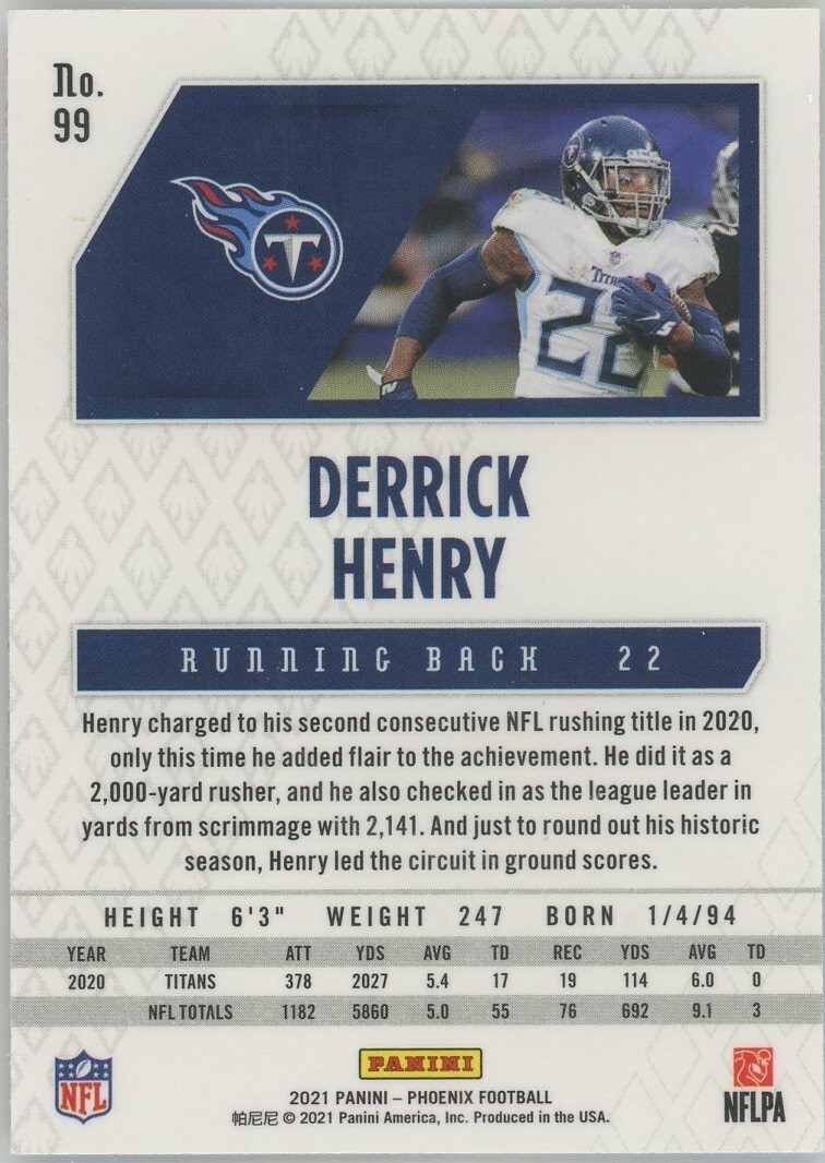 2021 Panini Phoenix Derrick Henry Fire Burst Parallel Tennessee Titans ...