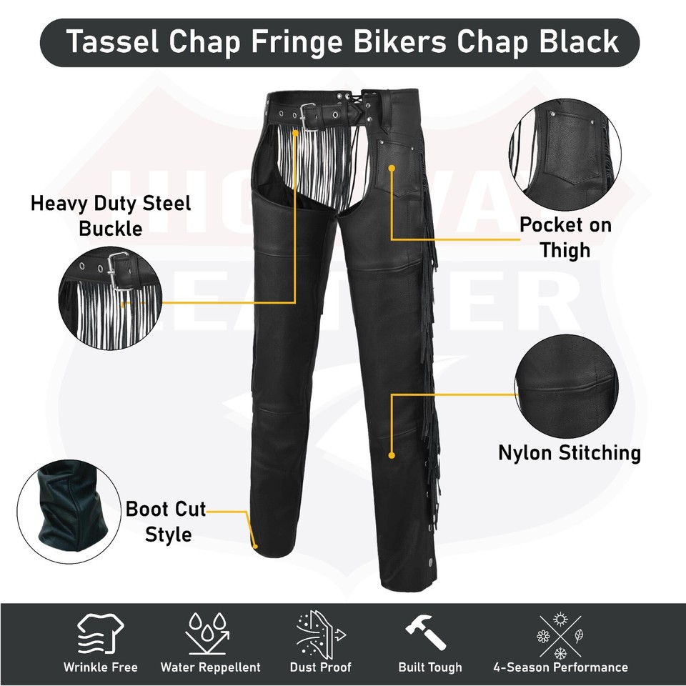 Tassel Chap Fringe Chaps Motorcycle Riding Bikers Chap Black ...