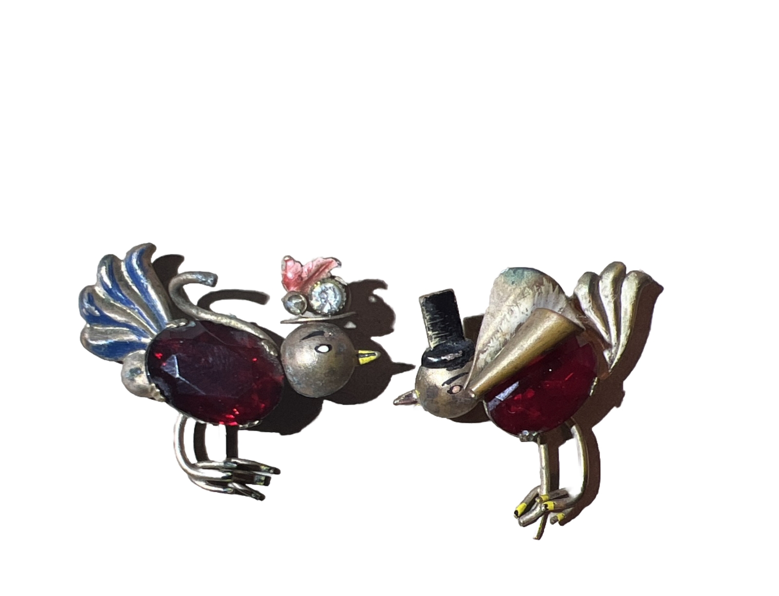 UNSIGNED STORK PIN/PENDANT IN GOLDTONE WITH LARGE FAUX RED STONE | eBay