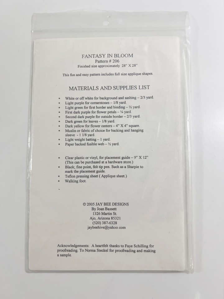 Fantasy in Bloom Wall Quilt Pattern 28"x28" by Jay Bee Designs | eBay