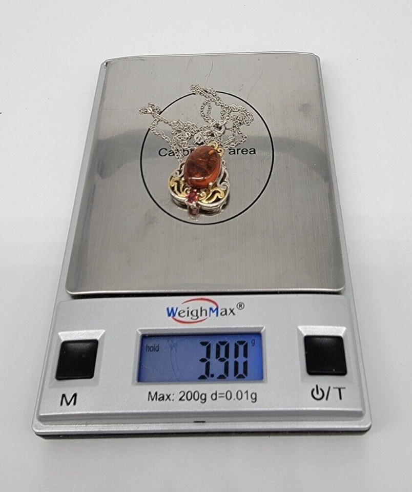 Amber Gemstone Pendant Necklace STS 925 Sterling Chuck Clemency Italy ...