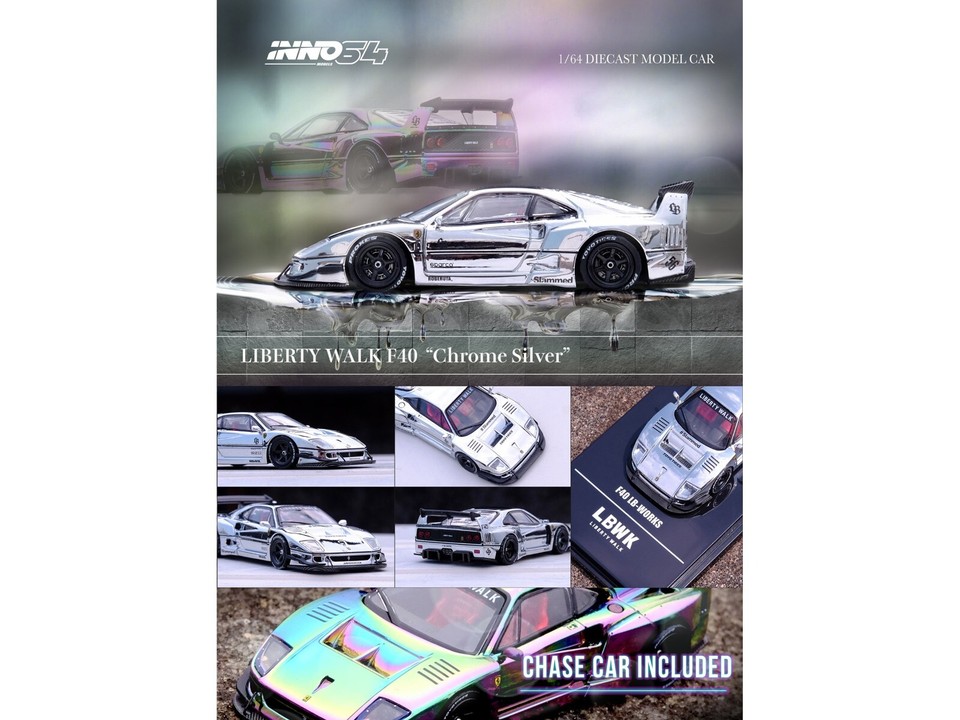 LBWK F40 CHROME SILVER 1/64 DIECAST MODEL CAR BY INNO MODELS IN64 ...