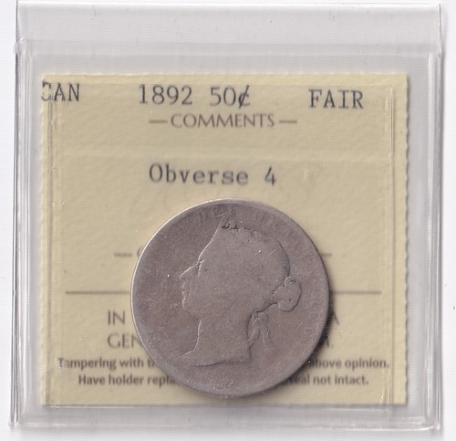 Canada 1892 Fifty Cent 50c Silver Coin ICCS Graded FAIR .925 Silver ...