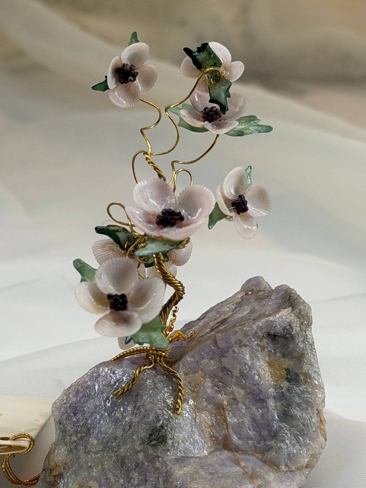 Vintage Jade Glass Floral Bonsai Tree Amethyst base sculpture "Forever ...