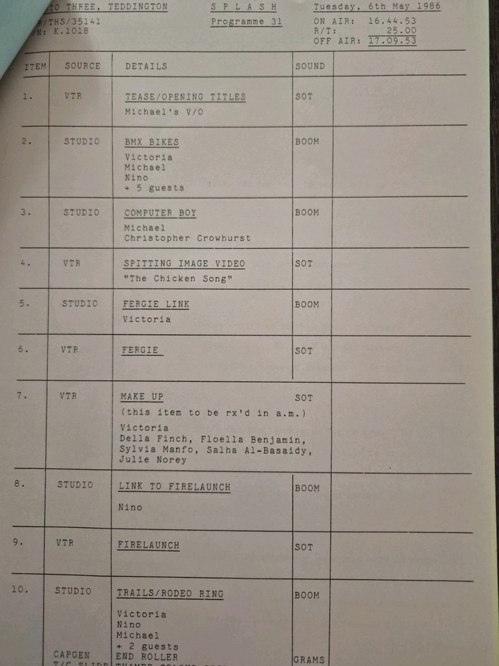 Splash Kids TV Series 1985 ITV Production Photos Plans Photos Notes Etc ...