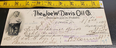 The Joe W. Davis Oil Co. Cancelled Check dated 1899 in Texas - Baby in ...