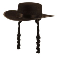Mens Orthodox Black Fedora Hat Hair for Jew Jewish Yiddish Fancy Dress ...