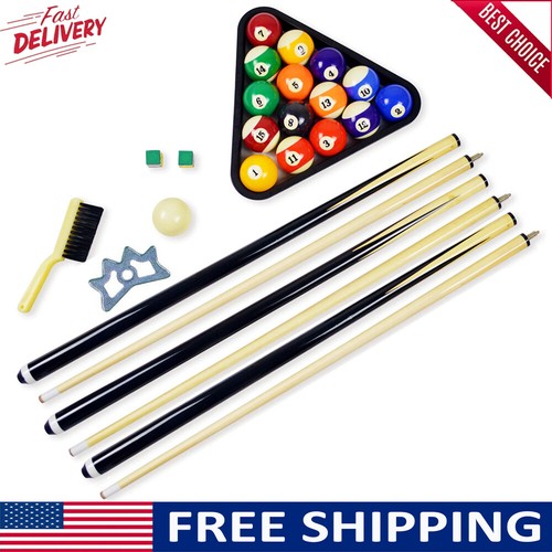 Pool Table Billiard Accessory Kit W/ 57-in Cues Ball Racking Triangle ...