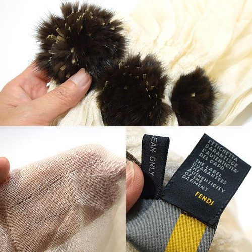 Unisex Fendi Stole Scarf in Ivory Brown Mink Fur and Cashmere Silk, 27 ...