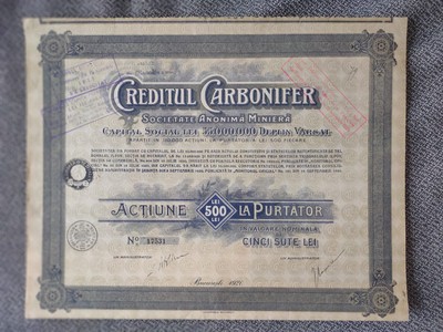 Romania Creditul Carbonifer Share Certificate 500 Lei 1926 Coal | eBay