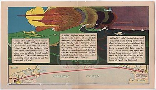 Charles Lindbergh Transatlantic Flight Antique Graphic Art Story Book ...