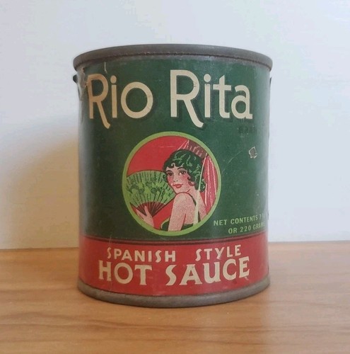1920s ANTIQUE RIO RITA SPANISH STYLE HOT SAUCE TIN CAN GRAPHIC KITCHEN ...