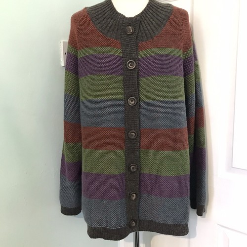 Orvis Multicoloured Striped Chunky Knit Oversized Cardigan Wool Blend ...