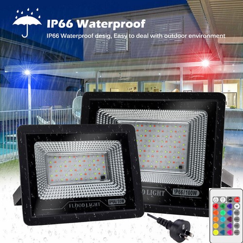 LED Flood Light 50W/100W RGB Floodlight Color Changing Spotlight AU ...