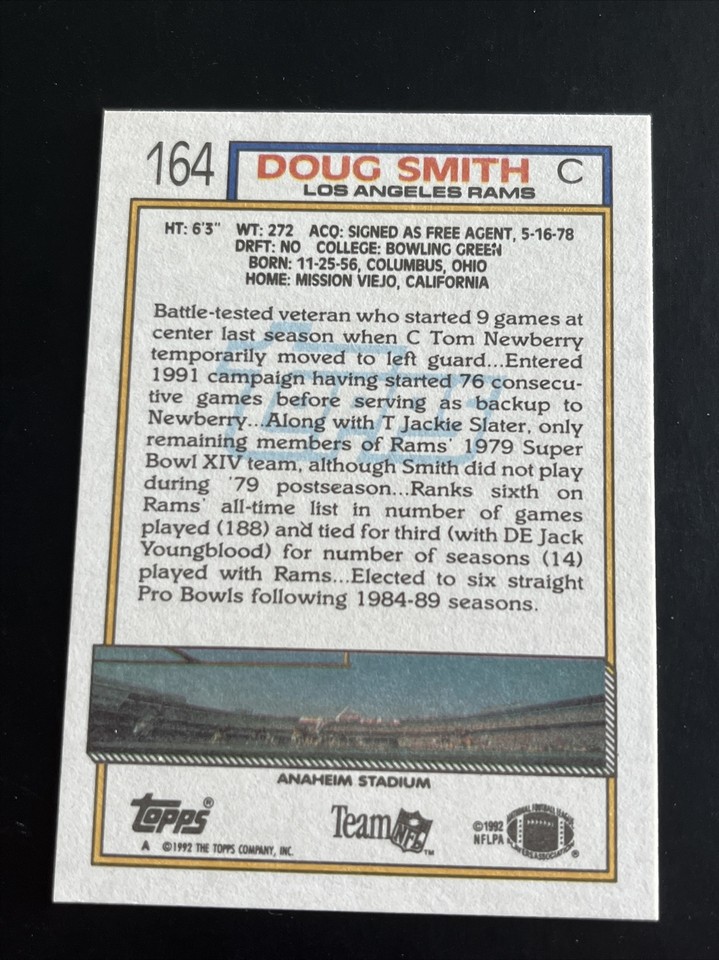 1992 Topps Gold #164 Doug Smith Los Angeles Rams C5 | eBay