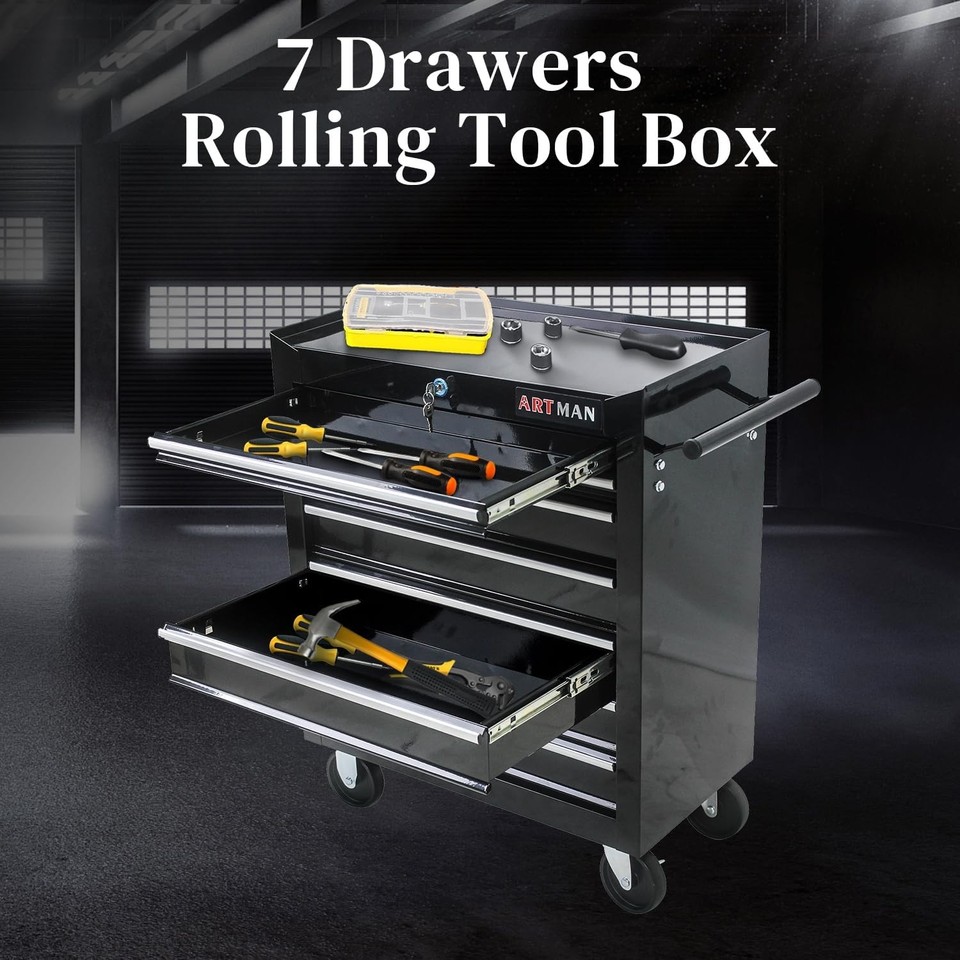 7-Drawer Tool Box,Rolling Tool Chest w/Wheels Multifunctional Tool Cart ...