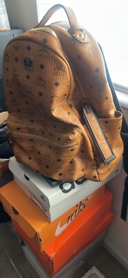 MCM Stark Classic Medium Backpack Visetos Cognac Brown Leather Inside ...