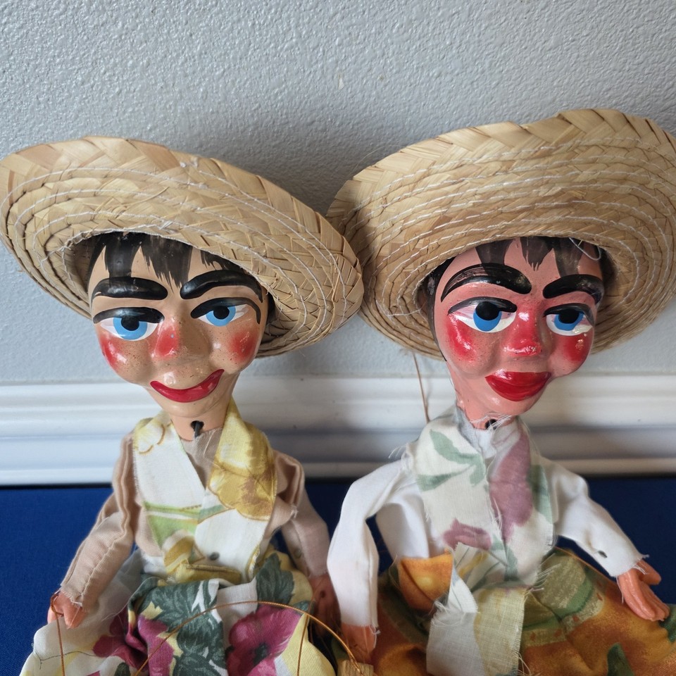 2 Pair Vintage Mexican Mexico Marionette String Puppets Hand Made ...