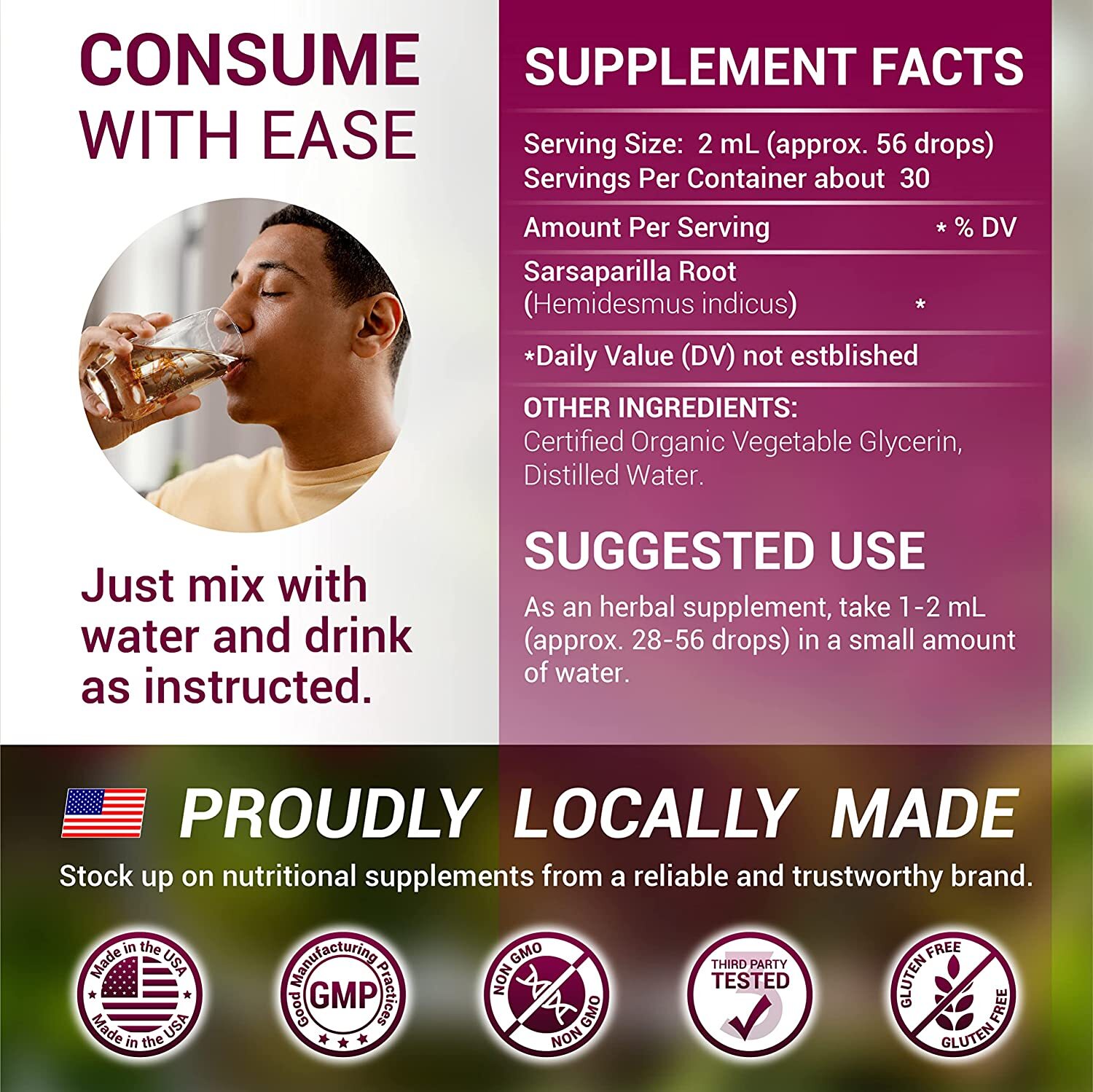 Sarsaparilla Root Extract - Smilax Ornata Herb Supplement - Non-GMO ...